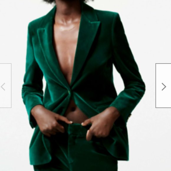 Zara | Jackets & Coats | Zara Women New Velvet Blazer Green Jacket ...